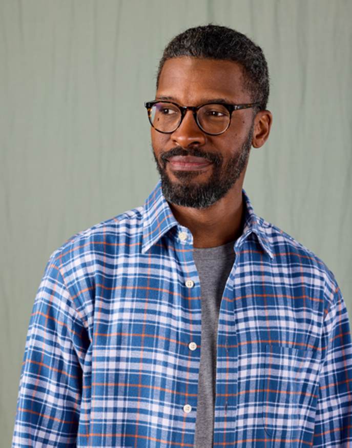 Brushed Cotton Check Shirt - Blue/Orange