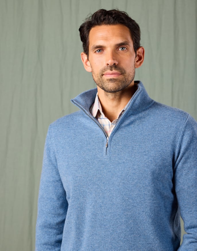 Cashmere Half Zip Jumper - Blue | Joseph Turner