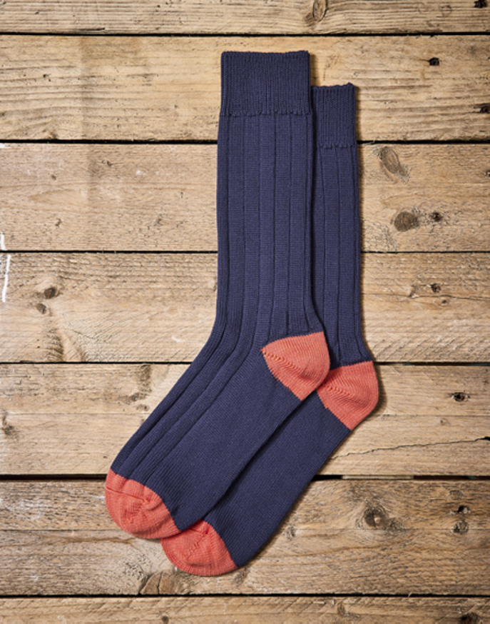 Heel & Toe Cotton Socks - Navy/Orange