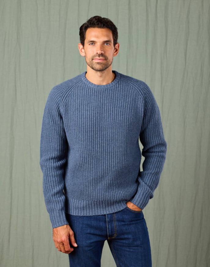 Lambswool Whitby Rib - Mid Blue | Joseph Turner