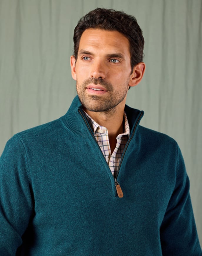 Lambswool Half Zip Jumper - Peacock | Joseph Turner