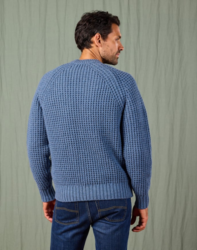 Waffle Crew Neck Jumper - Blue | Joseph Turner