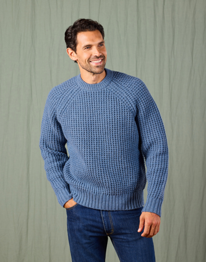 Waffle Crew Neck Jumper - Blue | Joseph Turner