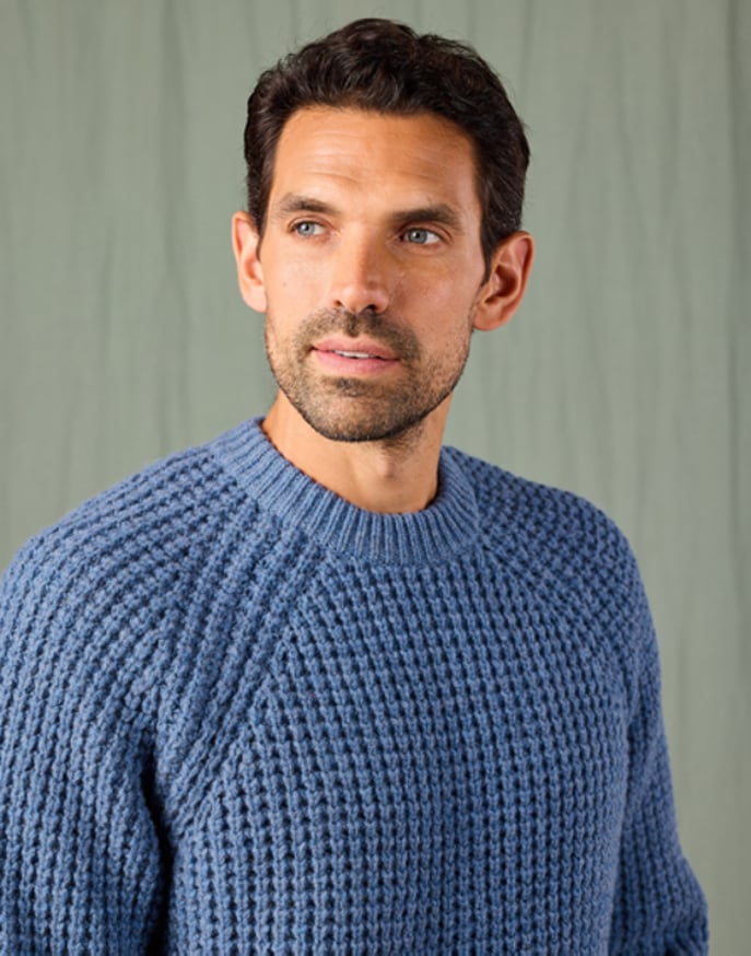 Waffle Crew Neck Jumper - Blue | Joseph Turner
