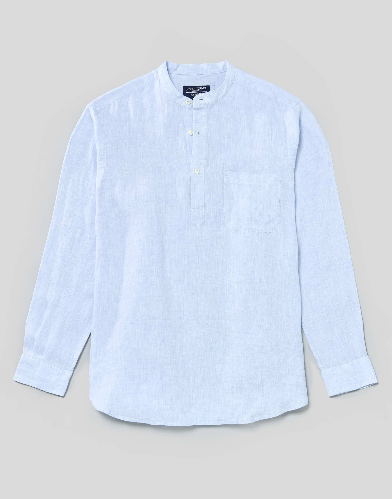 Linen Grandad Half Placket Shirt - Light Blue