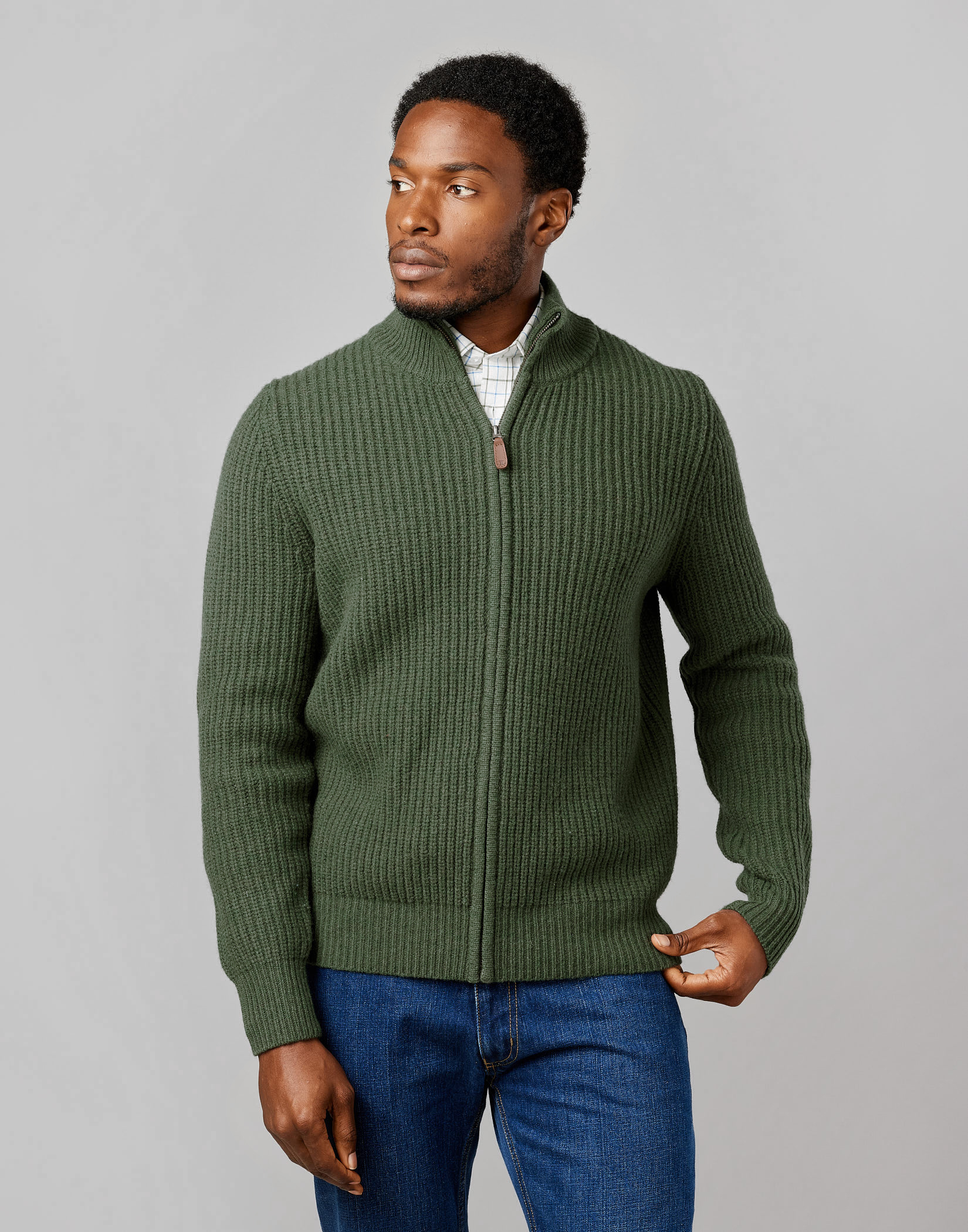 Lambswool Whitby Zip Cardigan - Green