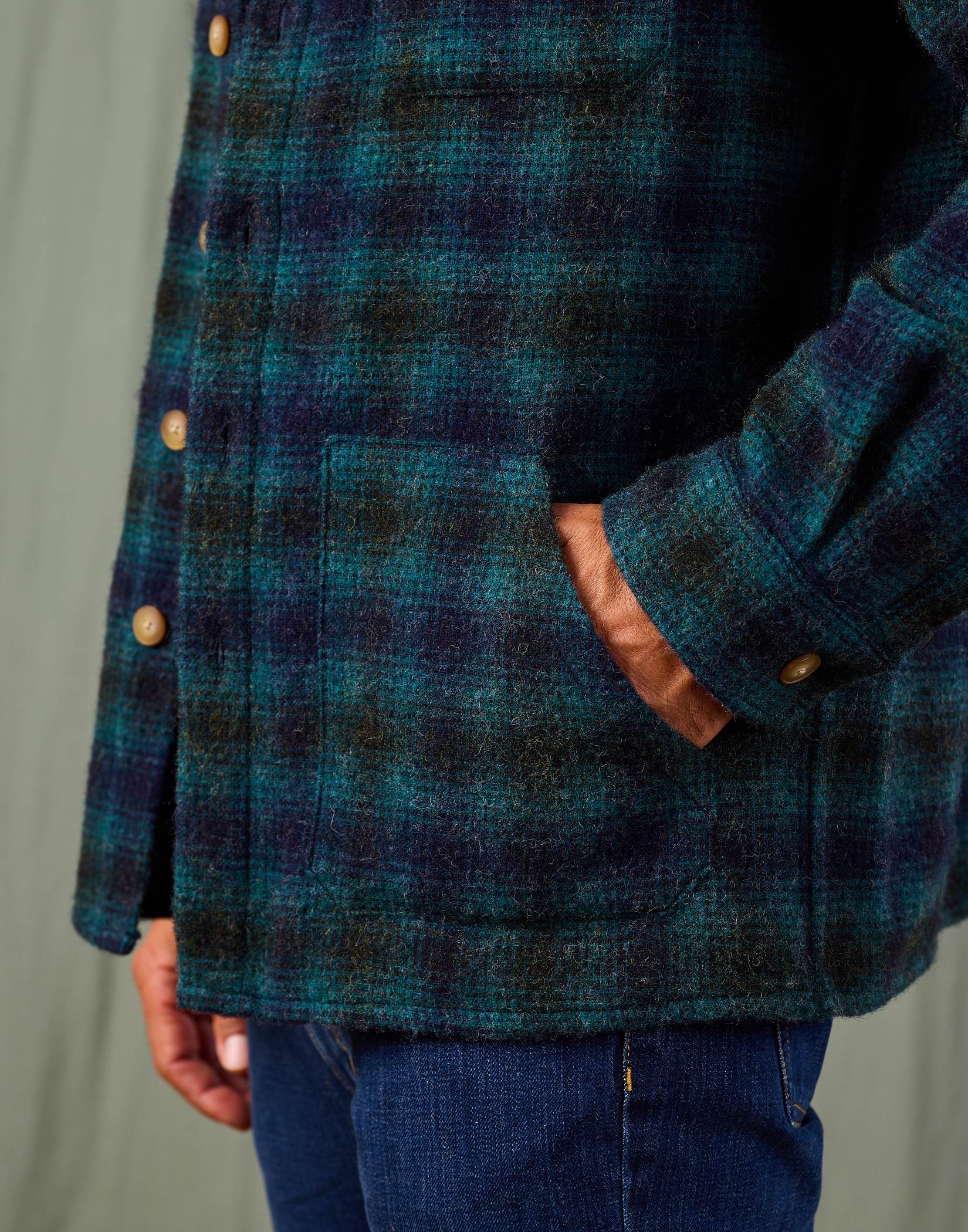 Wool Overshirt - Teal/Navy | Joseph Turner