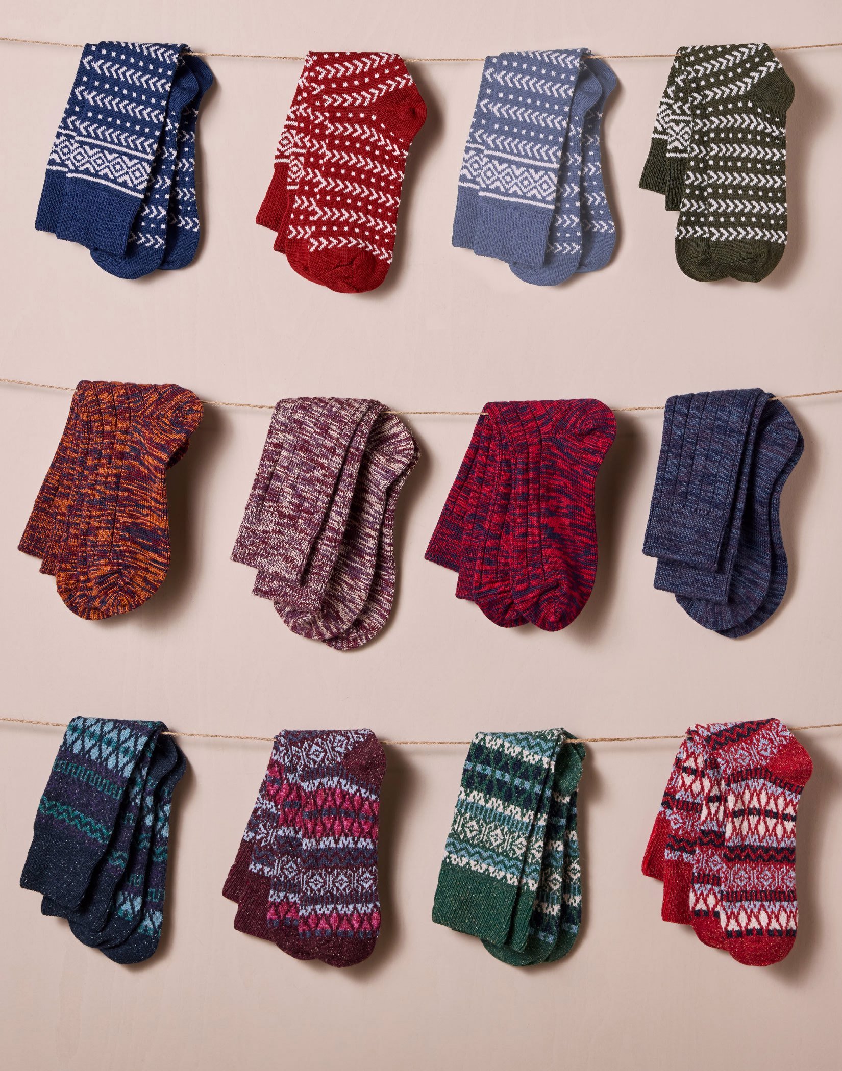 Fair Isle Socks - Burgundy/Rose