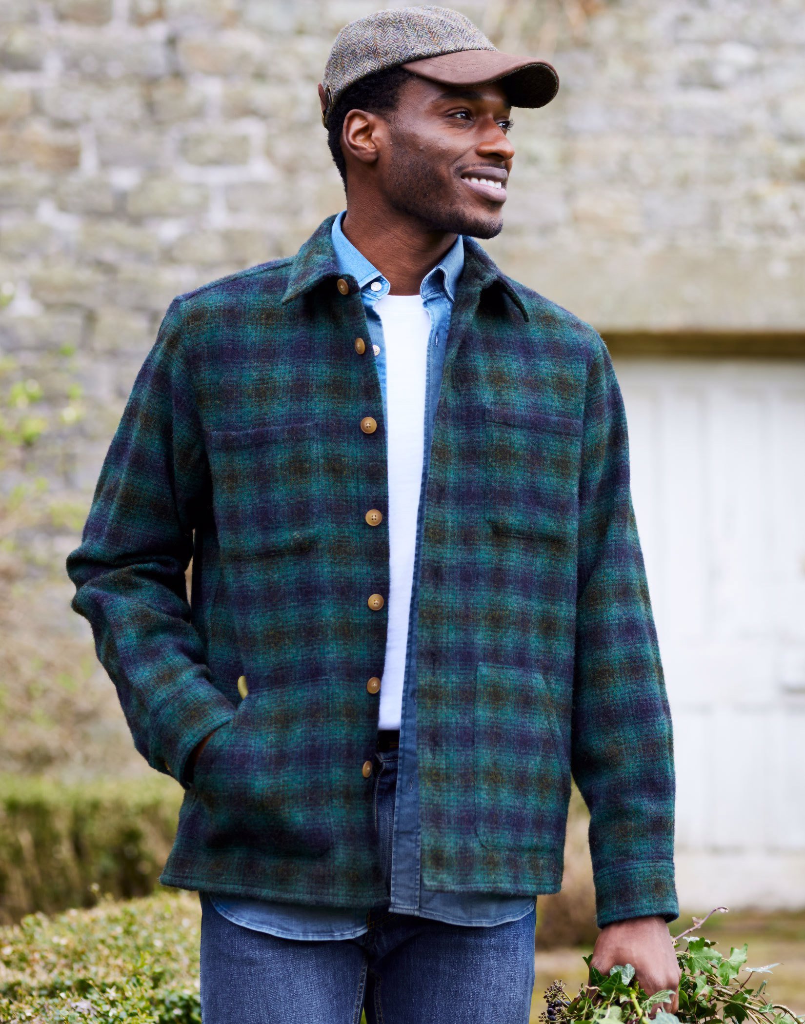 Wool Overshirt - Teal/Navy | Joseph Turner