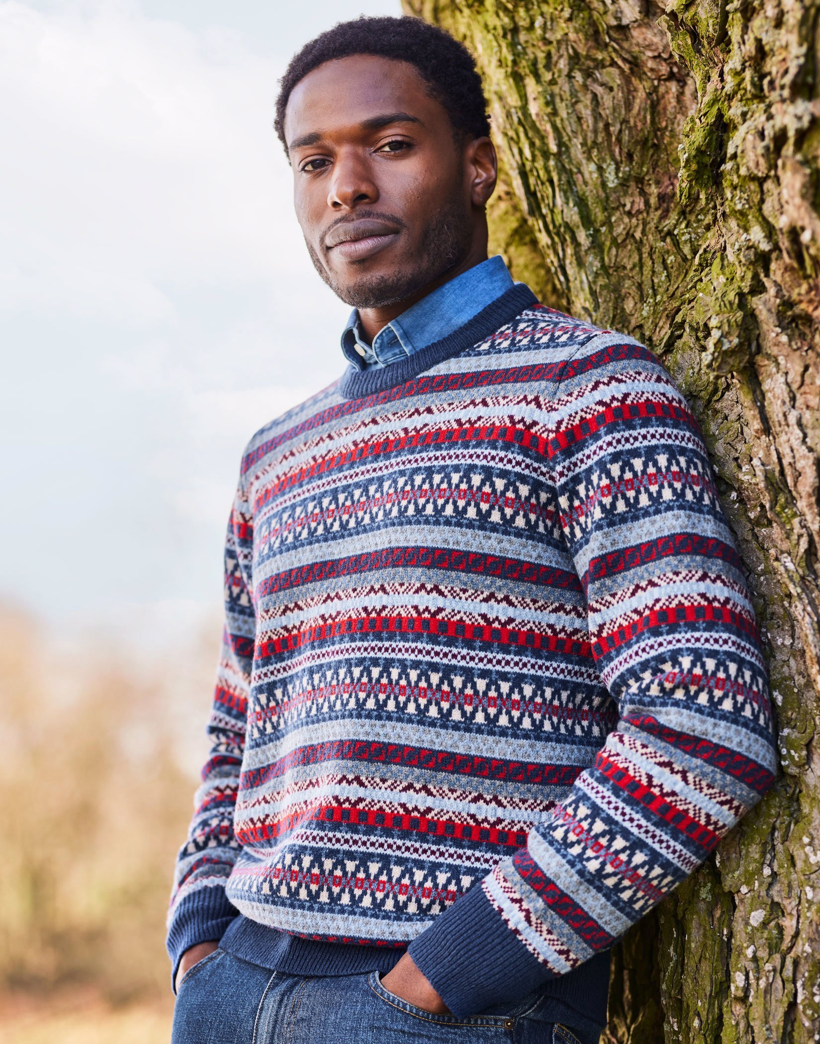 Fair Isle Crew Neck - Blue/Red