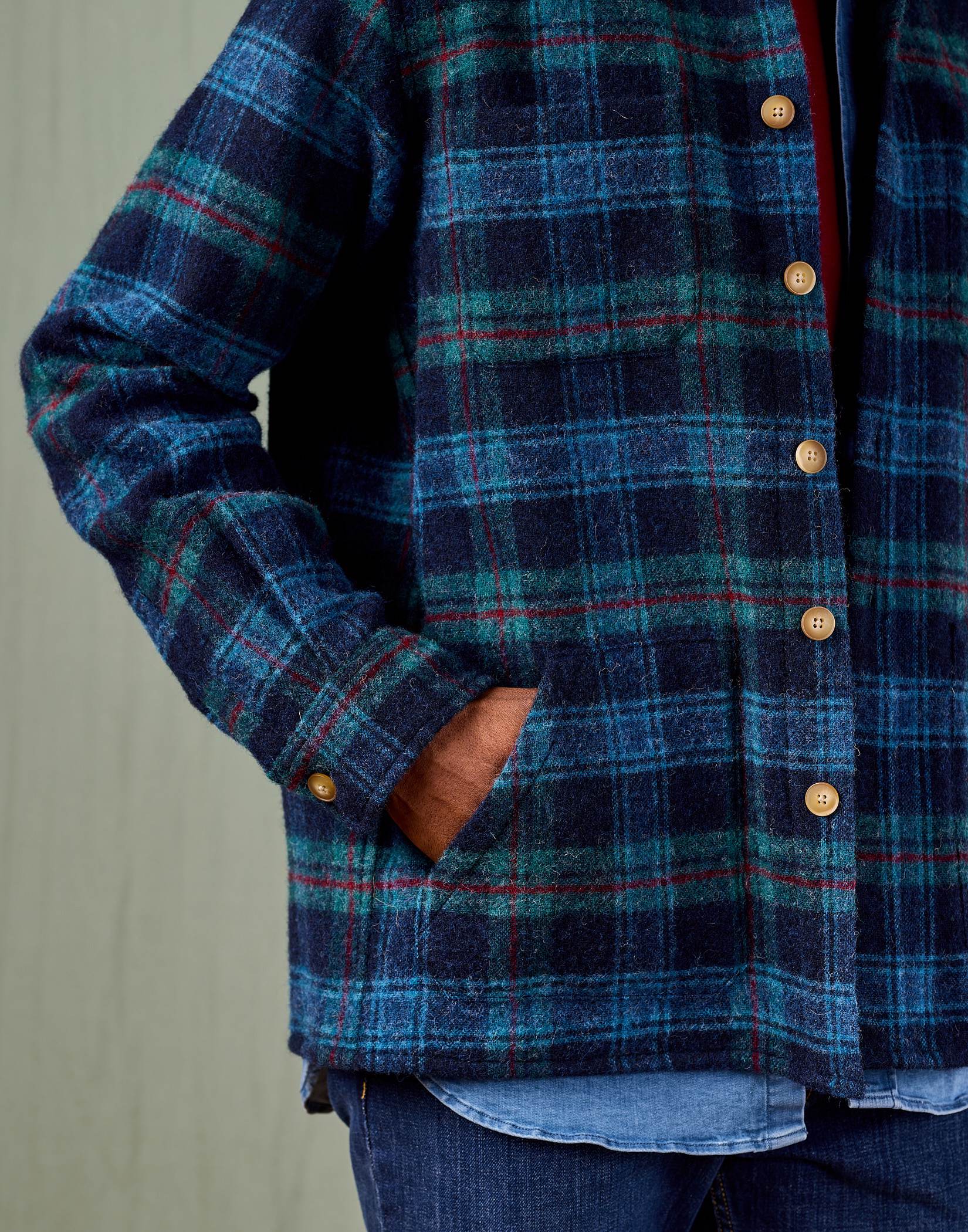 Wool Overshirt - Navy/Green/Red