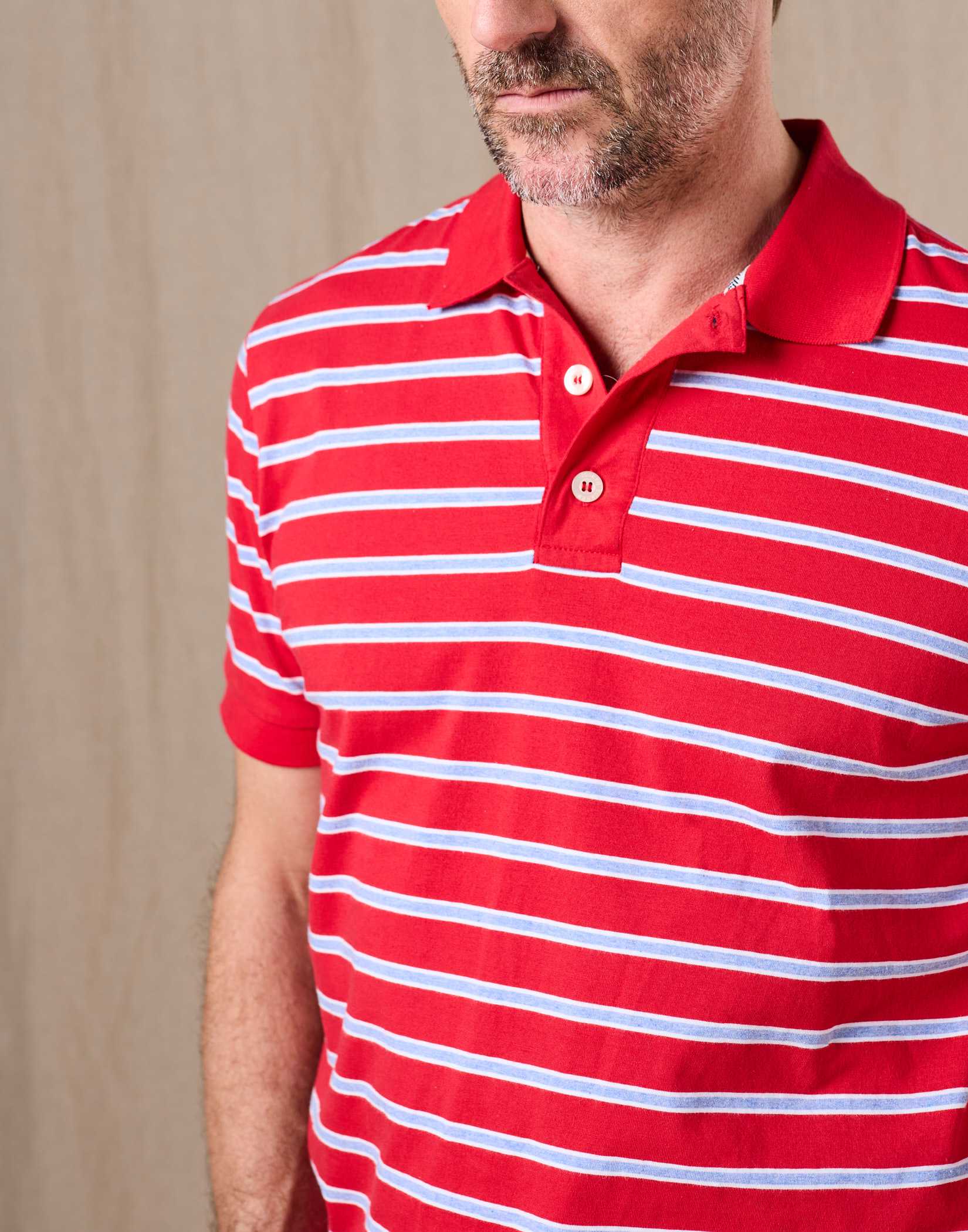 Striped Polo Shirt - Red/Sky | Joseph Turner