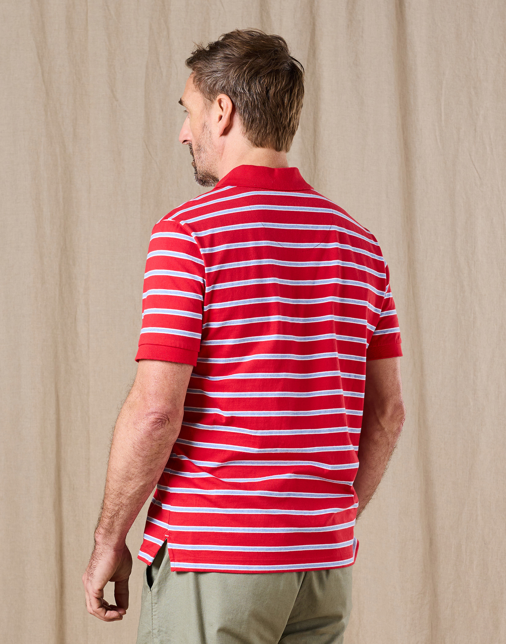 Striped Polo Shirt - Red/Sky