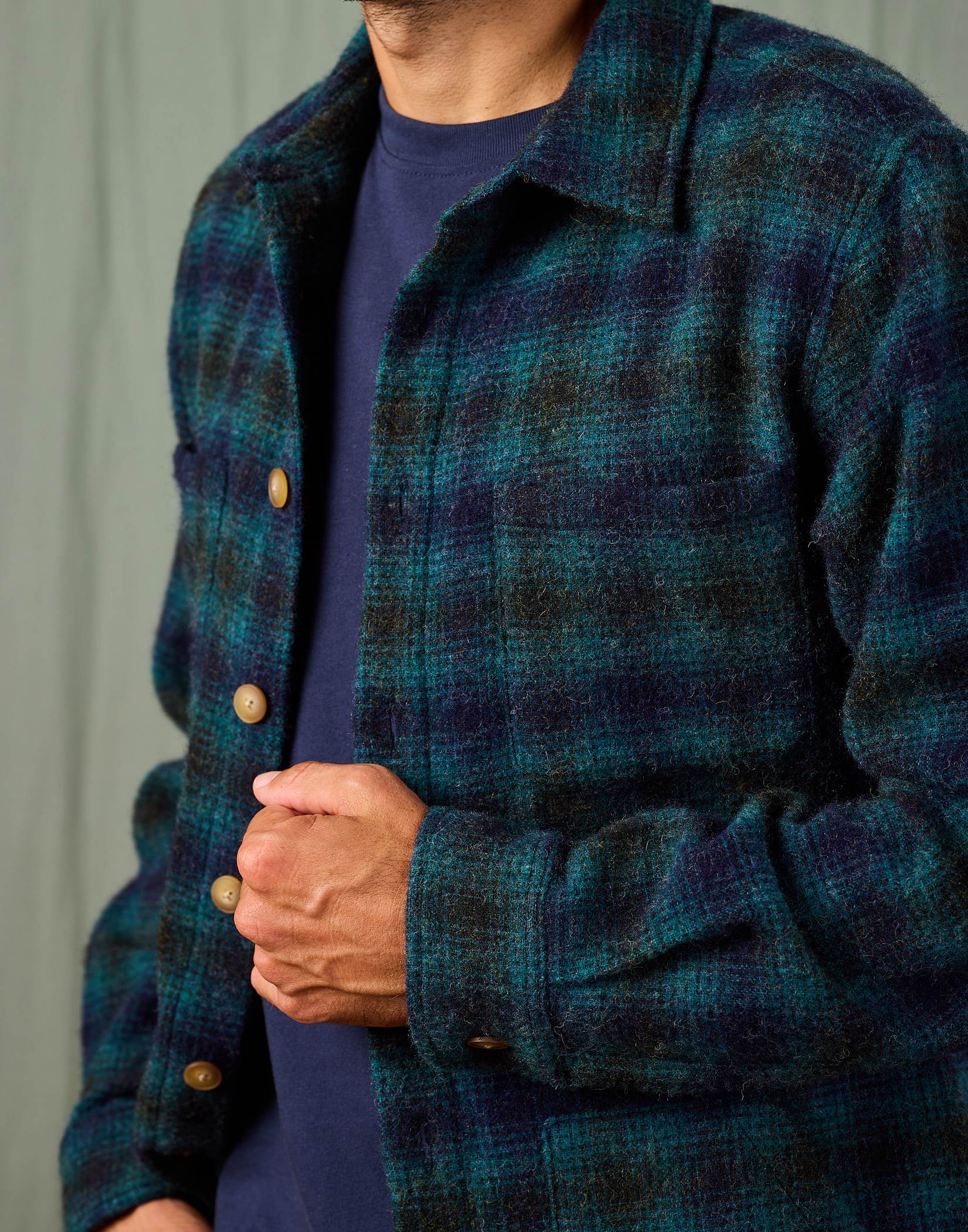 Wool Overshirt - Teal/Navy | Joseph Turner