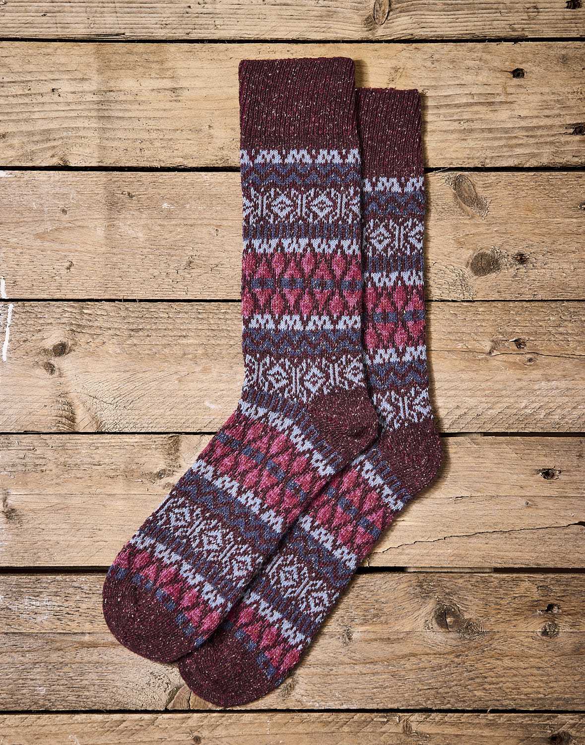 Fair Isle Socks - Burgundy/Rose | Joseph Turner