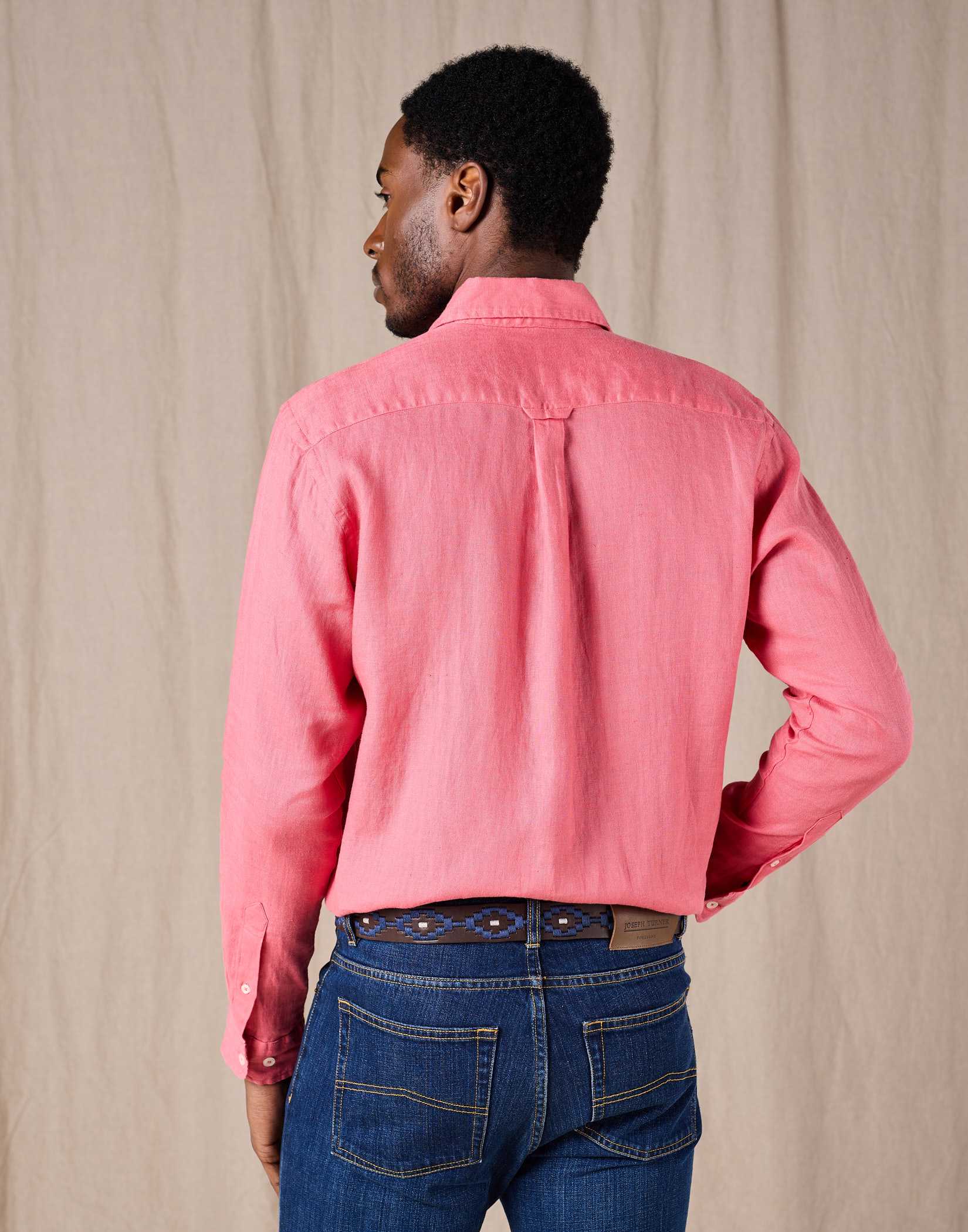 Linen Shirt Long Sleeve - Coral | Joseph Turner