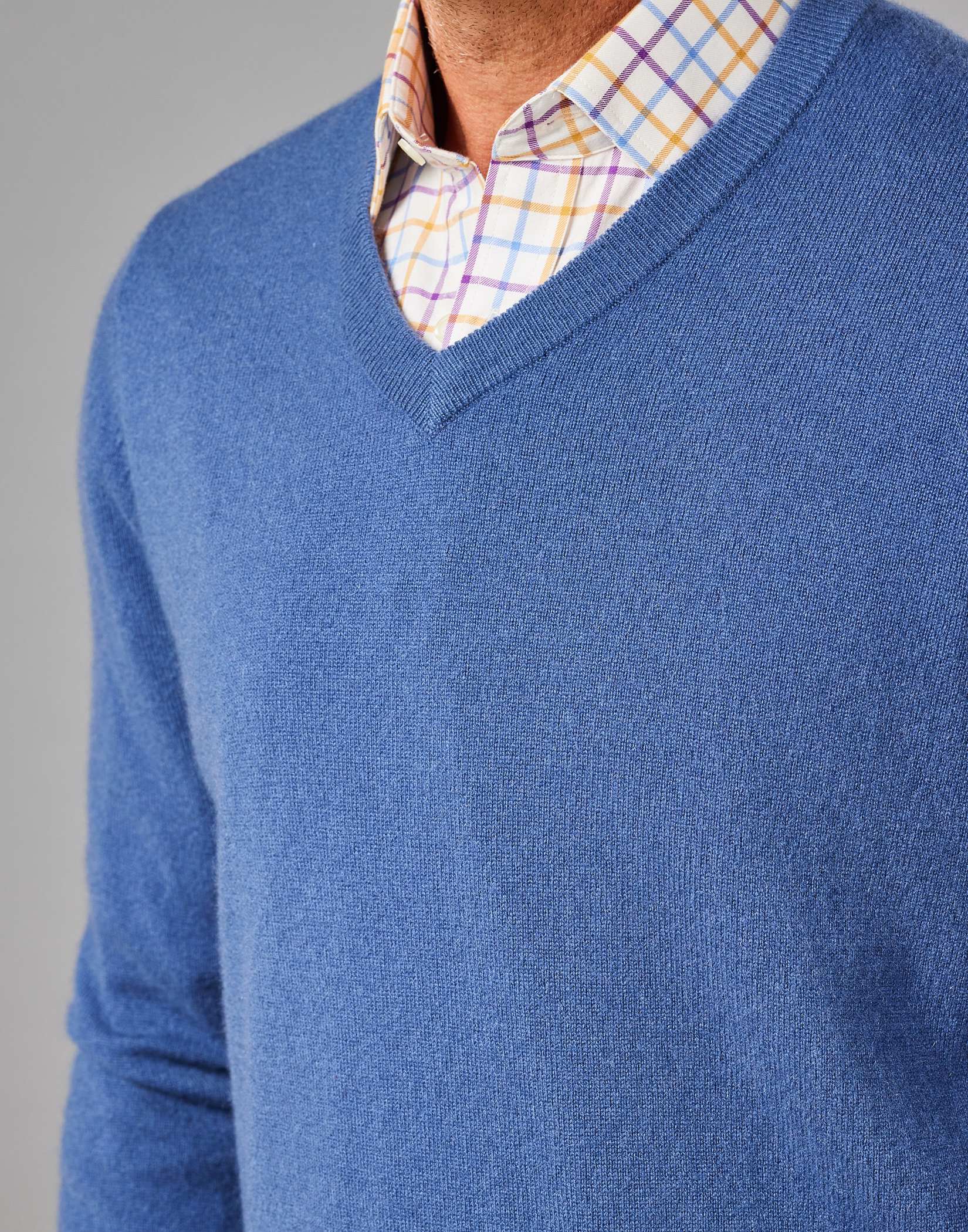 Cashmere V Neck Jumper - Mid Blue | Joseph Turner