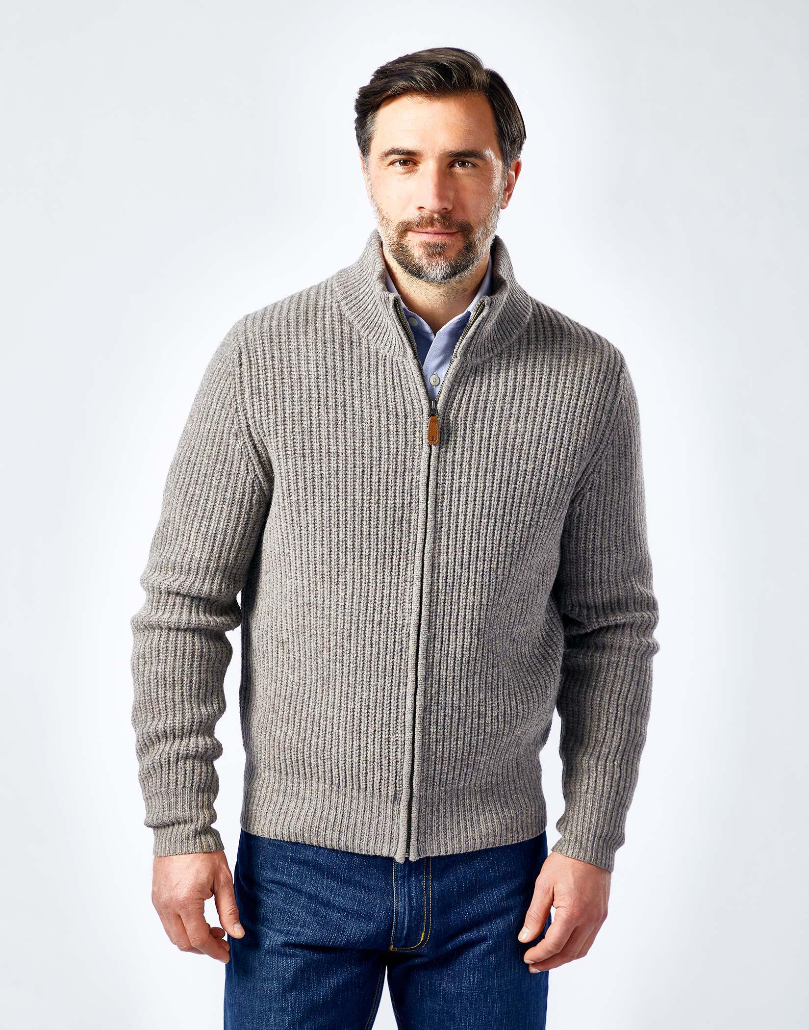 Lambswool Whitby Zip Cardigan - Cobble