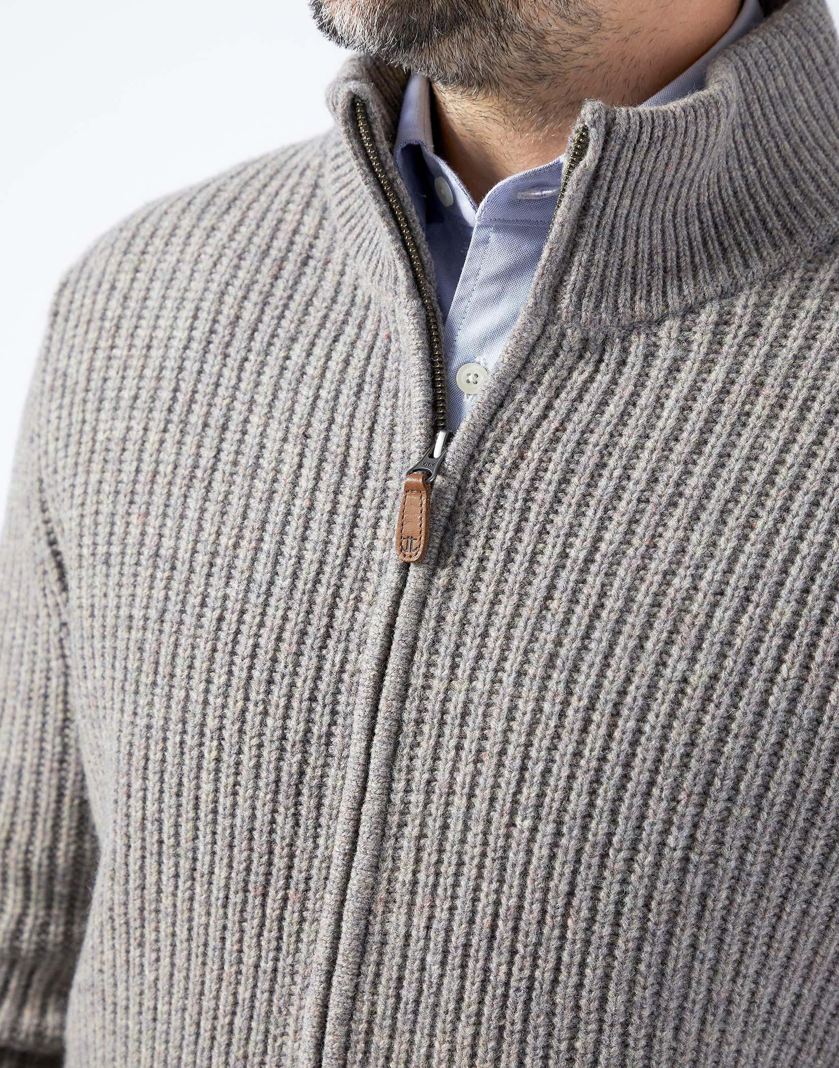 Lambswool Whitby Zip Cardigan - Cobble